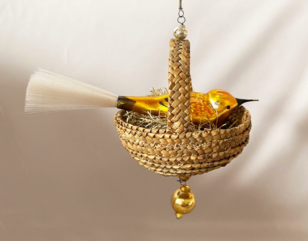 Vintage Glass Bird on Nest Ornament, Antique Glass and Tinsel Bird ...
