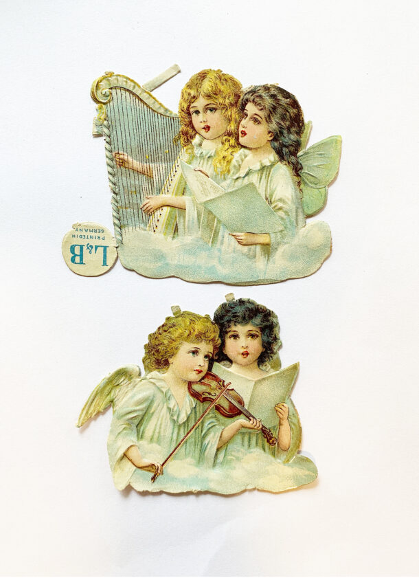 Antique German Paper Scrap Angels, 1900s Victorian Christmas Ornament ...