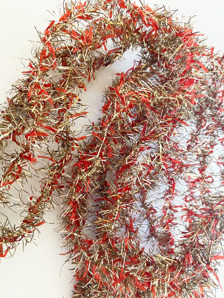 1920s Antique Tinsel Garland 10' Red Cellophane Strips, Vintage Silver ...