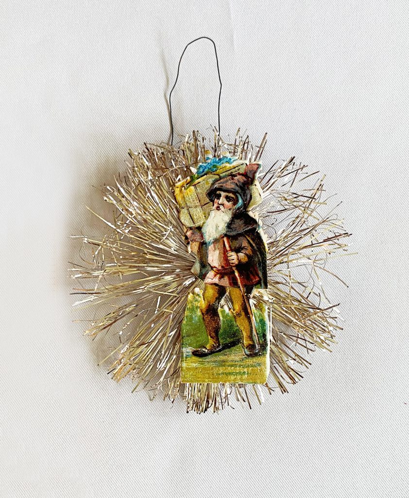 1900s Antique Paper Tinsel Ornament Germany, Elf Gnome in Small Tinsel ...