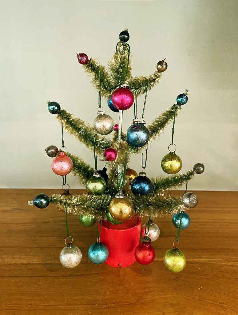 1940s Decorated Miniature Christmas Tree Japan, 8″ Vintage Cellophane ...