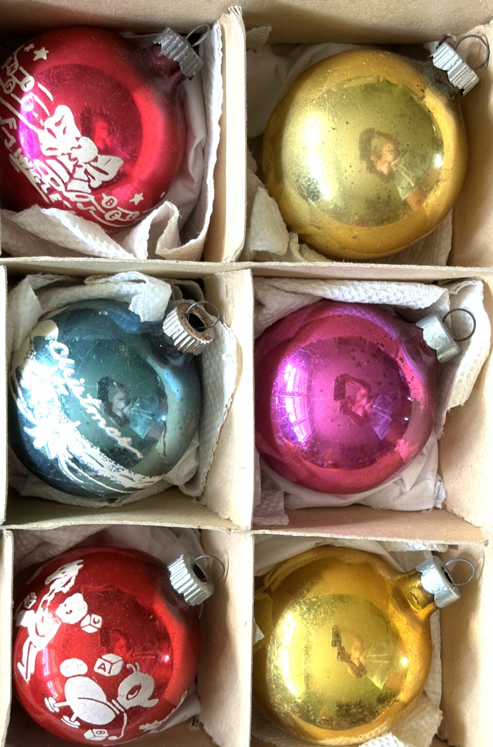 12 Shiny Brite Ornaments in Box, Stencils, Double Indents Solids ...